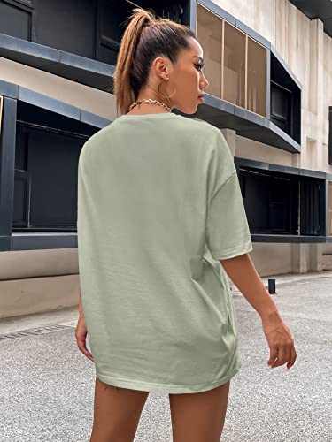 Cozyease Women's Letter Print Oversized Short Sleeve Round Neck Casual T Shirt Top Mint Green M