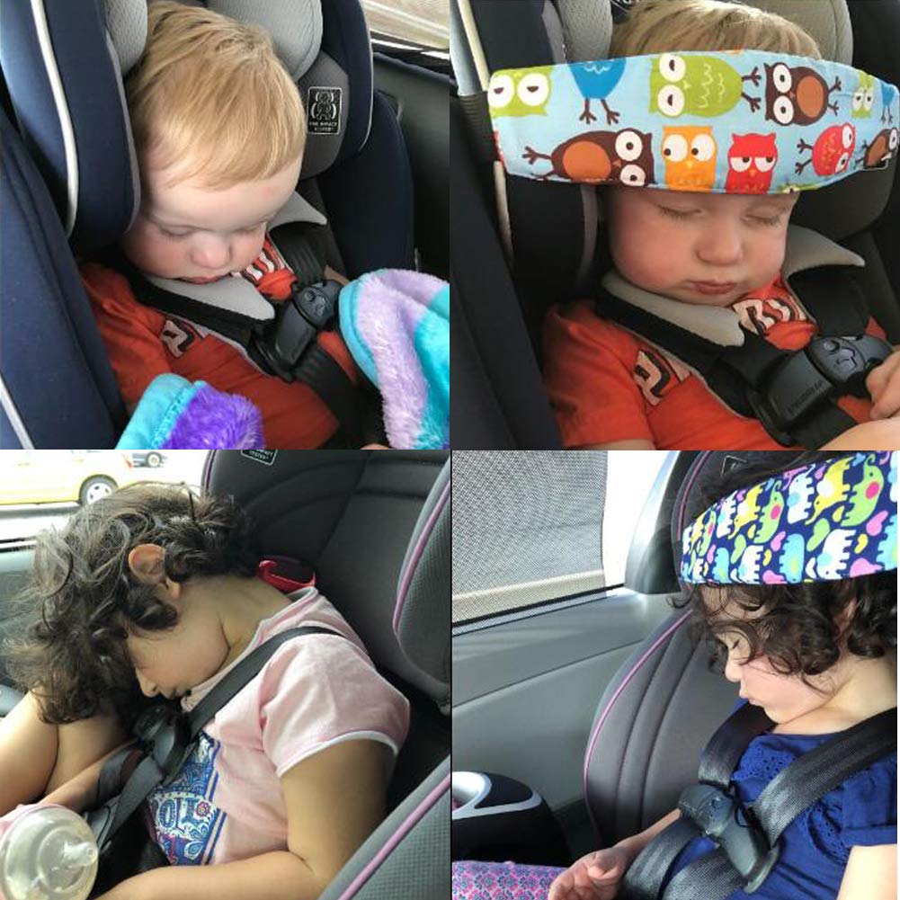 Accmor Baby Carseat Head Support Band Strap 4 Pack for Carseats Stroller Neck Relief Head Strap for Toddler Child Kids Infant(Black Wave + Pink Unicorn +Pink/Grey Cloud Pattern)