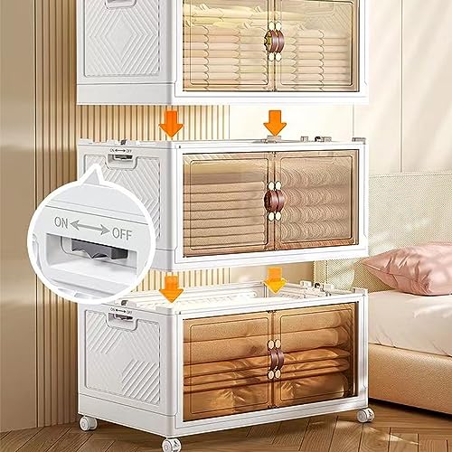 84 Gallon Closet Organizers and Storage - Trunk Organizer, 4 Layer 21 Gal Collapsible Storage Bins, Dorm Room Essentials, Stackable Closet Organizer, Large Storage Bins with Wheels and Doors