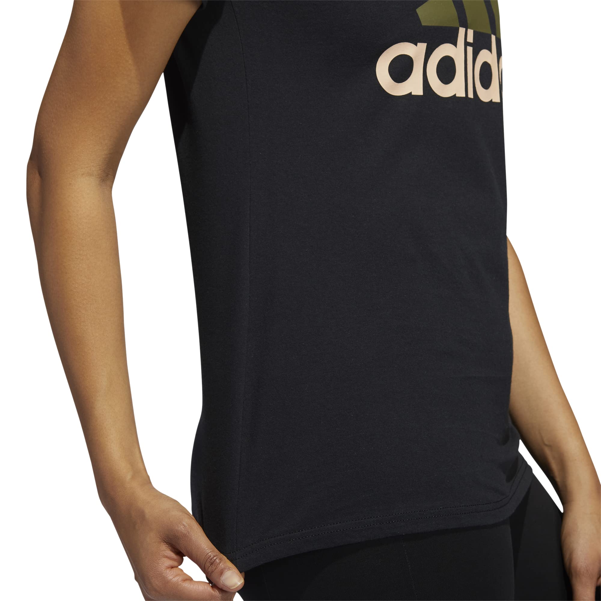 Adidas Women's Badge of Sport Tee, Black/Focus Olive/Halo Blush, Small
