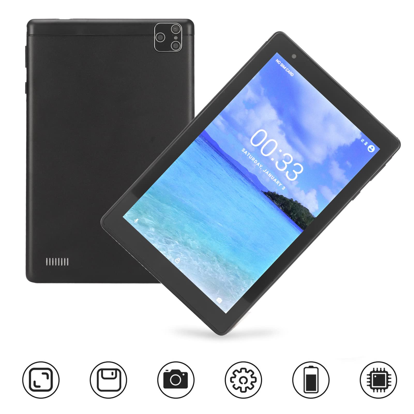 8.1 Inch Tablet, Android 10 2.4/5Ghz WiFi Tablet PC, 4+64GB, MTK6592 CPU, 720x1280P, with 3 Card Slots, Black, for Entertainment