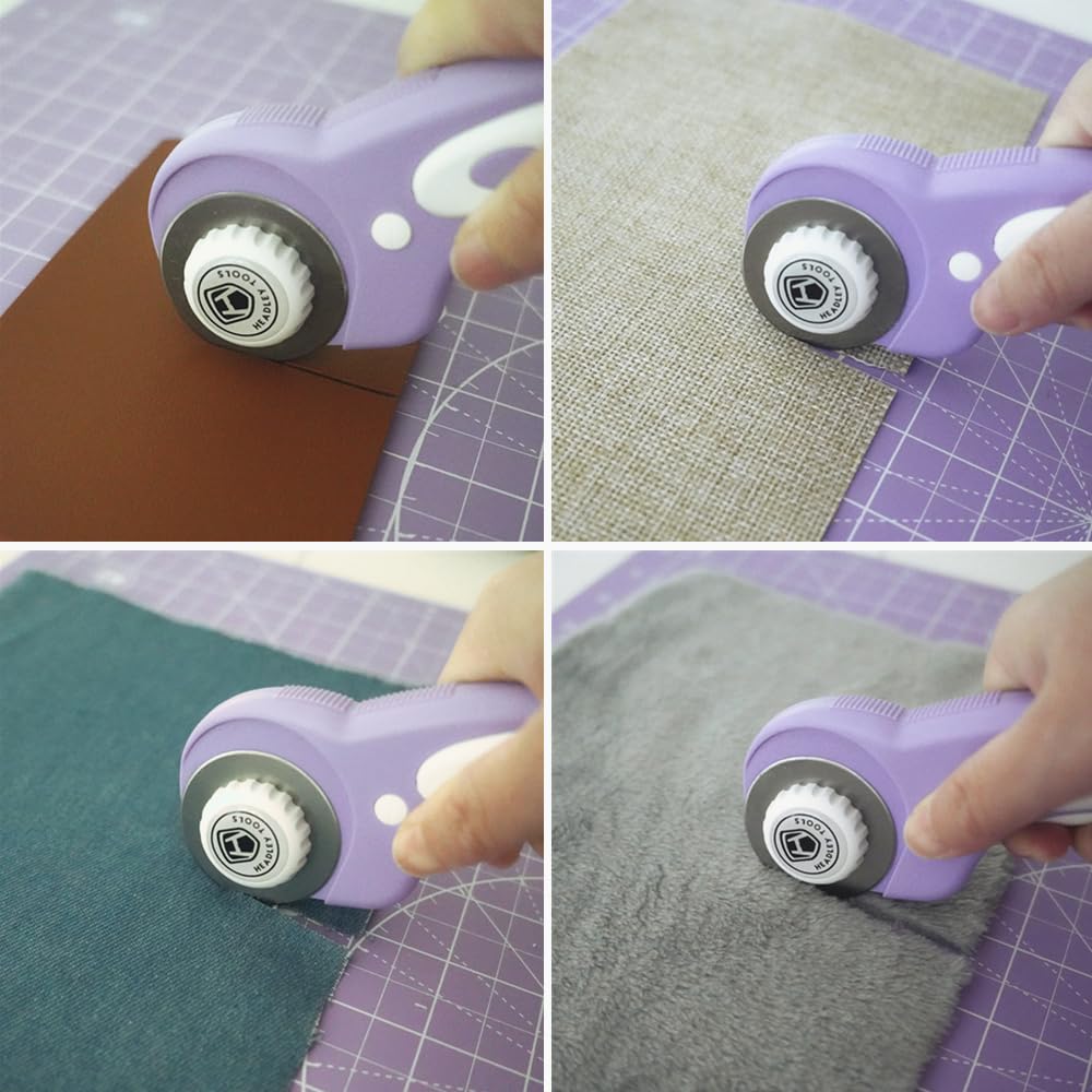 45mm Rotary Cutter for Fabric, Ergonomic Handle Rolling Cutter with Safety Lock for Fabric Leather Crafting Sewing Quilting, Fabric Cutter Wheel Perfect for Left & Right Hand (Purple)
