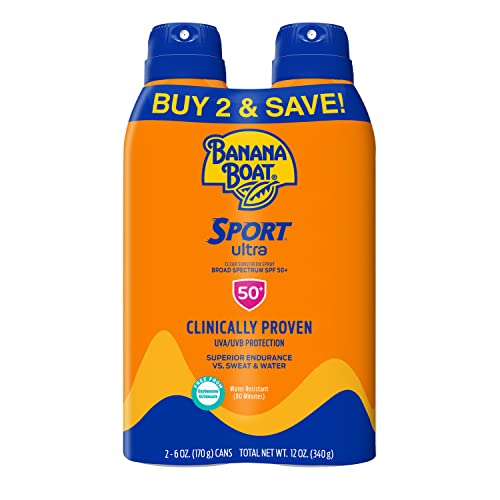 Banana Boat Sport Ultra SPF 50 Sunscreen Spray | Banana Boat Sunscreen Spray SPF 50, Spray On Sunscreen, Water Resistant Sunscreen, Oxybenzone Free Sunscreen Pack SPF 50, 6oz each Twin Pack