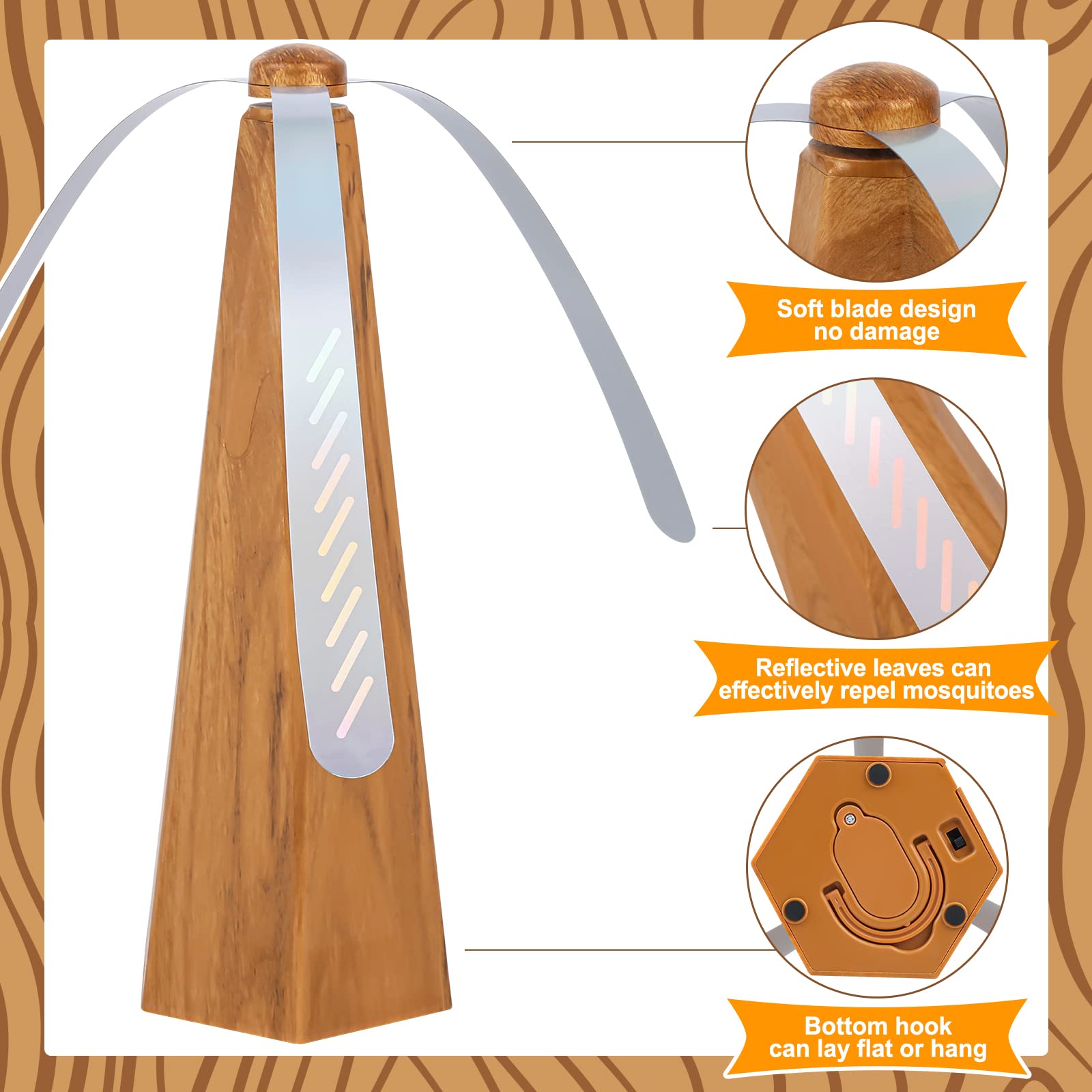 4 Pack Fly Fan for Tables Portable Fly Fan Keep for Your Food Clean Meal Table Fly Fan for Outdoor Indoor Picnic Dinner Classroom(Wood Grain)