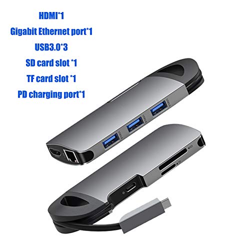 XUNMAIFHB Portable Docking Station,Typec8 in 1 Docking Station hdmi Adapter Type-C PD Fast Charging, HDMI Interface, SD/TF Card, USB3.0 × 3, Gigabit Ethernet Port Fast Transmission