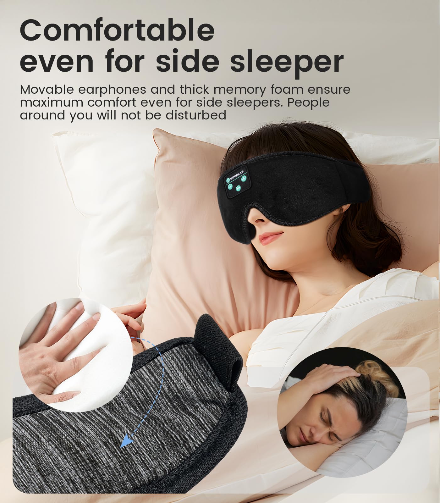 Boodlab Sleep Headphones Bluetooth Sleep Mask, 3D Sleep Eye Mask with Ultra-Thin HD Stereo Speakers Washable Adjustable for Sleeping Side Sleepers, Air Travel,Yoga,Meditation,Holiday Purple