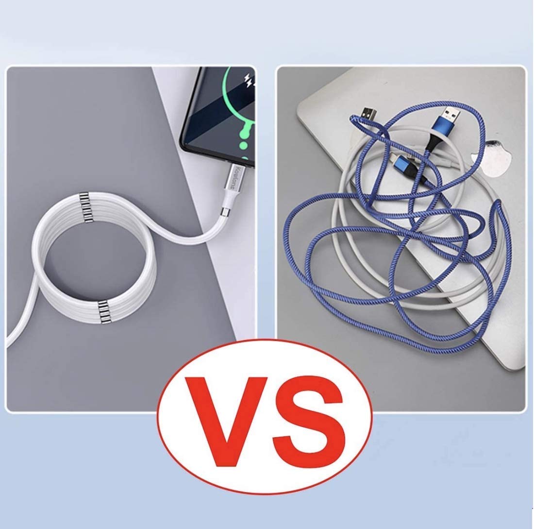 New Magnetic Charging Cable USB-Lighting New Winding Technology Very Organized 3ft Long Fashionable 3A Fast Charging Data Transfer Cord (Lighting)