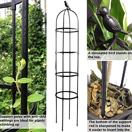 Anothera 6ft Rustproof Metal Pipe with Heavy Duty Plastic Coated, Garden Outdoor Indoor Potted Plant Support, Round Obelisk Trellis for Climbing Vine(Black)
