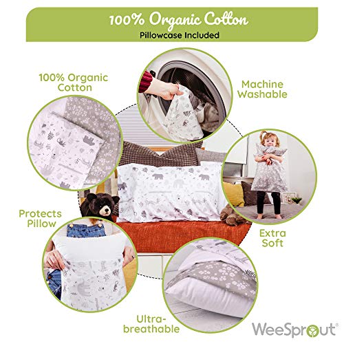 WeeSprout Toddler Pillow - Organic Cotton Shell & Pillowcase, Small Kids Pillow for Sleeping & Travel, Soft & Supportive Polyfiber Filling, Machine Washable, 18 x 13 x 3, White