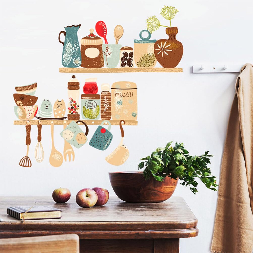 Uonlytech Window Decals 2pcs Cartoon Kitchen Quotes Wall Decal Cooking Utensils Wall Art for Kitchen Dining Room Fridge Restaurant Decor