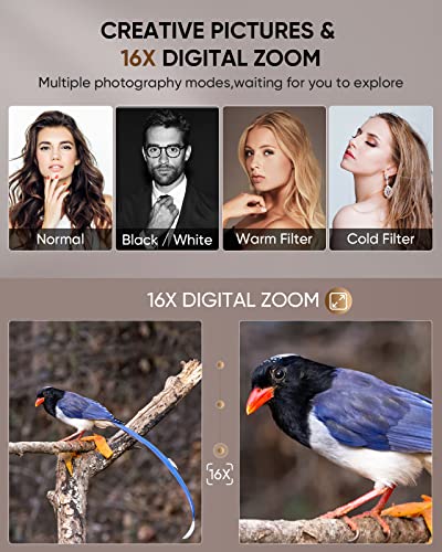 NEZINI 4K Digital Camera,Auto Focus 48MP Vlogging Camera for YouTube and Anti-Shake Video Camera with Viewfinder Flash & Dial,16X Zoom Travel Portable Digital Camera with 32GB Card,2 Batteries (Black)