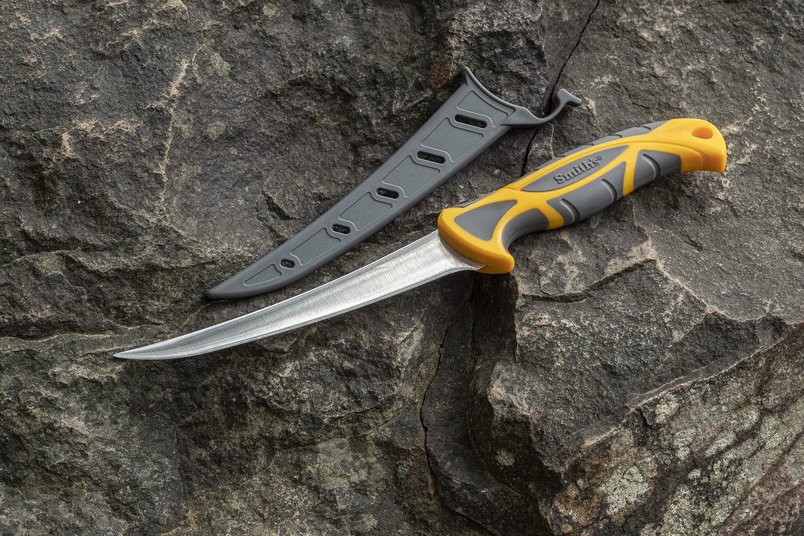 Smith’s 51061 6” Boning Fillet Knife - 400 Series Stainless Steel Blade - Non-Slip Soft Grip Handle - Protective Sheath - Curved Fillet Knife - Deboning & Game Processing - Fishing & Hunting Knife