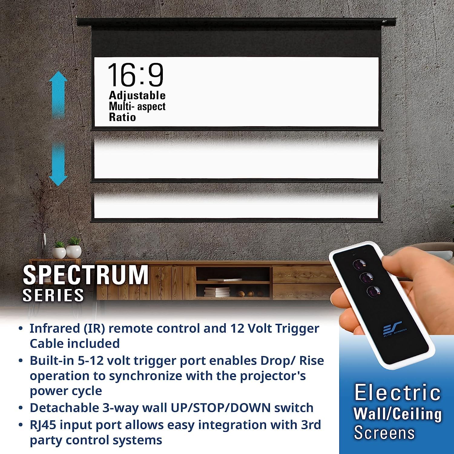 Elite Screens 125-INCH Spectrum RC1, Motorized Electric Projector Screen Home Theater 8K/4K Ultra HD Ready Projection, ELECTRIC125H2