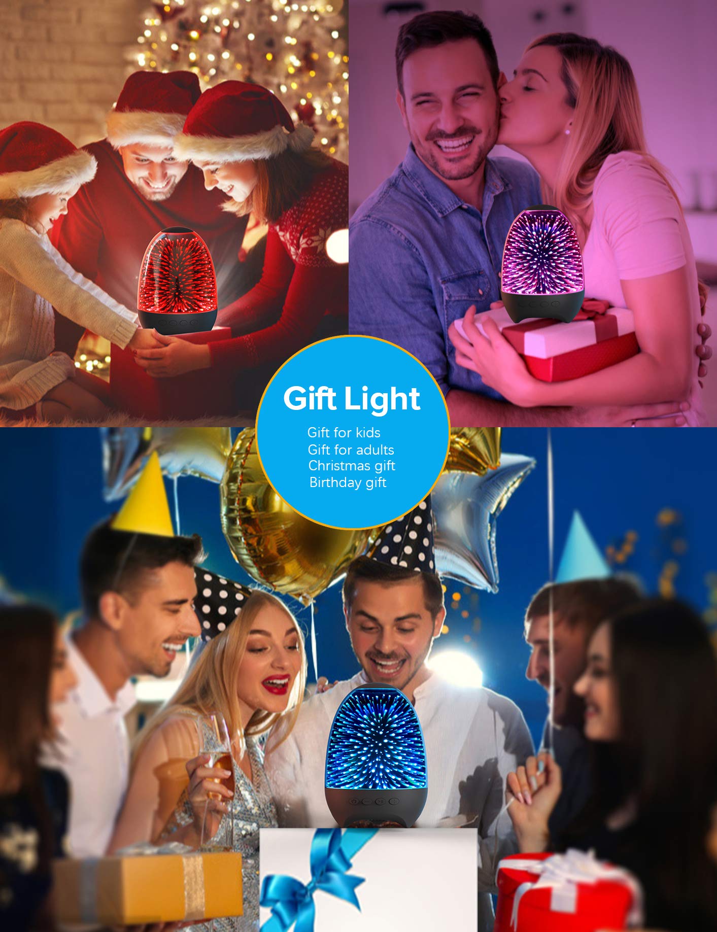 Aiscool Night Light Bluetooth Speaker, 3D Glass Music Bedside Table Lamp with 7 Colors, LED Touch Night Lamp Rechargeable Portable Lamp Gifts for Girls, Boys, Women, Men, Dad, Mom(Galaxy Black)