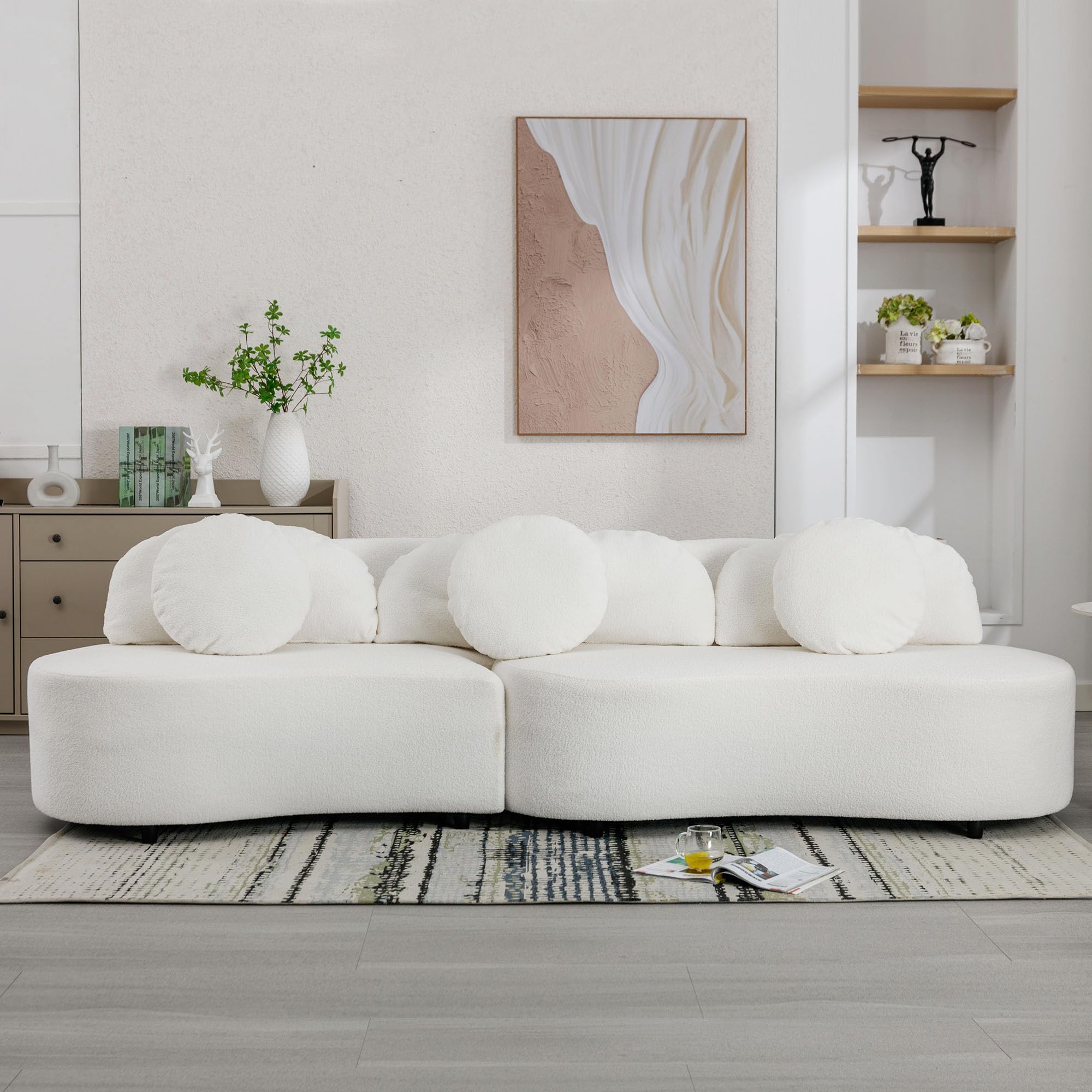 GNIXUU Curved Sectional Sofa Couch for Living Room, Luxury Modern Boucle Sofa Upholstered Cloud Couch for Apartment Bedroom Office(104” Beige)