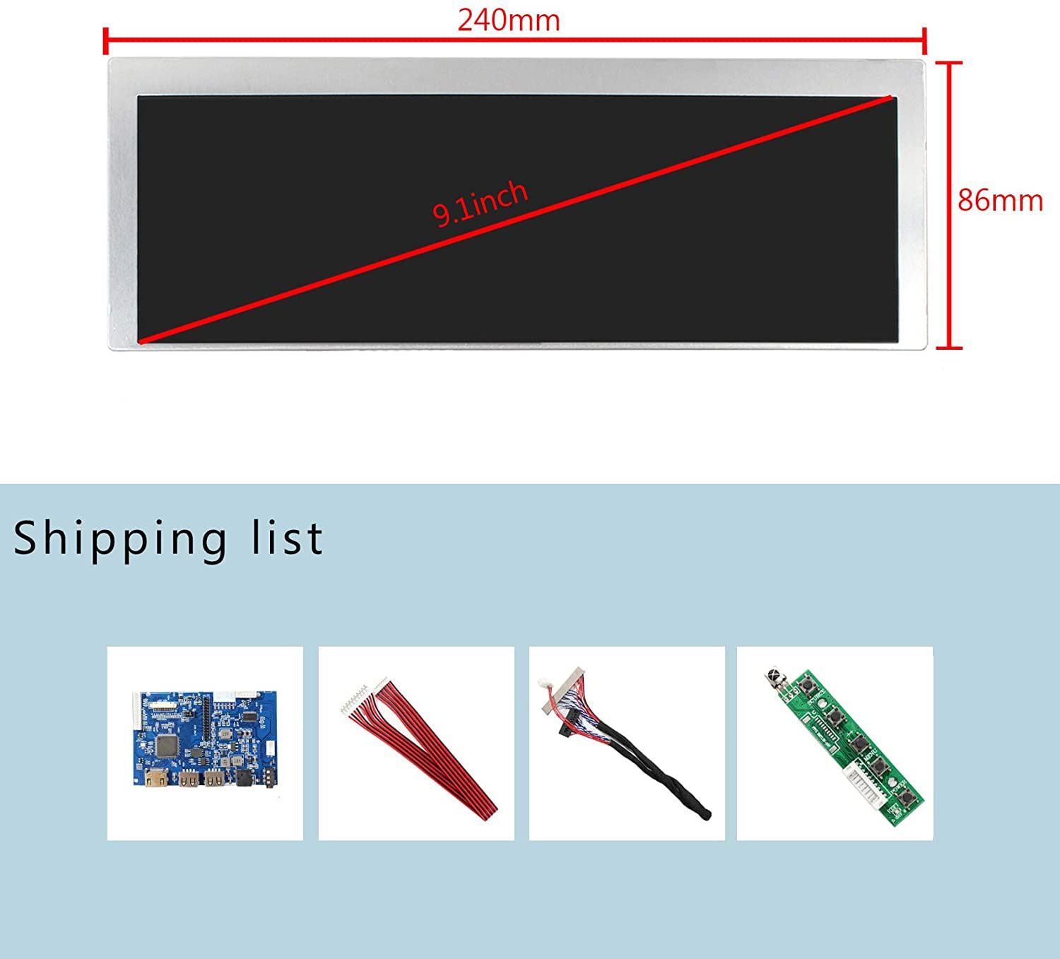 VSDISPLAY 9.1" 9.1 Inch 822X260 LCD Screen LQ091B1LW01 with HD-MI USB LCD Controller Board VS-TY2660H-V818