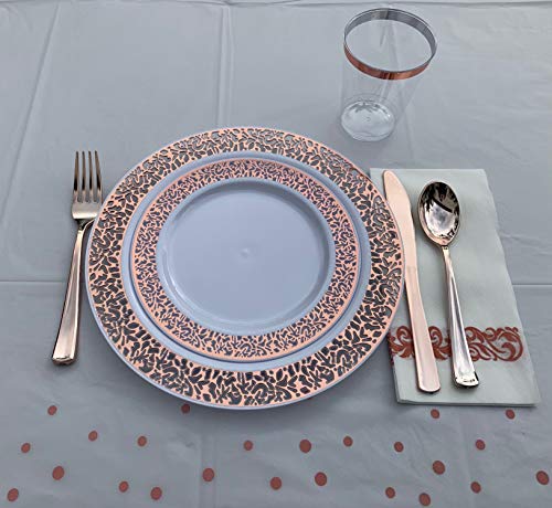 Resonating Designs Rose Gold Confetti Table Covers - Pack of 5 Plastic Rectangle Kitchen and Picnic Tablecloths - Party Decorations for Birthday, Graduation, Wedding Parties - 54 x 108 Inch