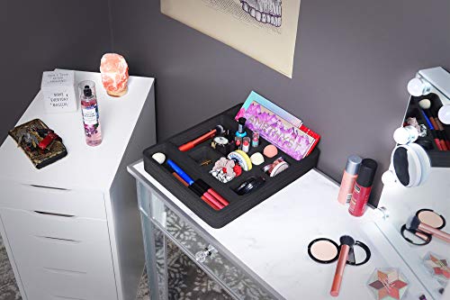 Polar Whale Makeup Drawer Organizer Compatible with IKEA Alex Tray Washable Waterproof Foam Insert for Home Bathroom Bedroom Office 11.5 x 14.5 Inches 14 Compartments for Cosmetics Black