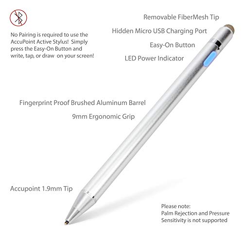 BoxWave Stylus Pen Compatible with Dell Inspiron 14 5000 2-in-1 (14 in) (Stylus Pen by BoxWave) - AccuPoint Active Stylus, Electronic Stylus with Ultra Fine Tip - Metallic Silver