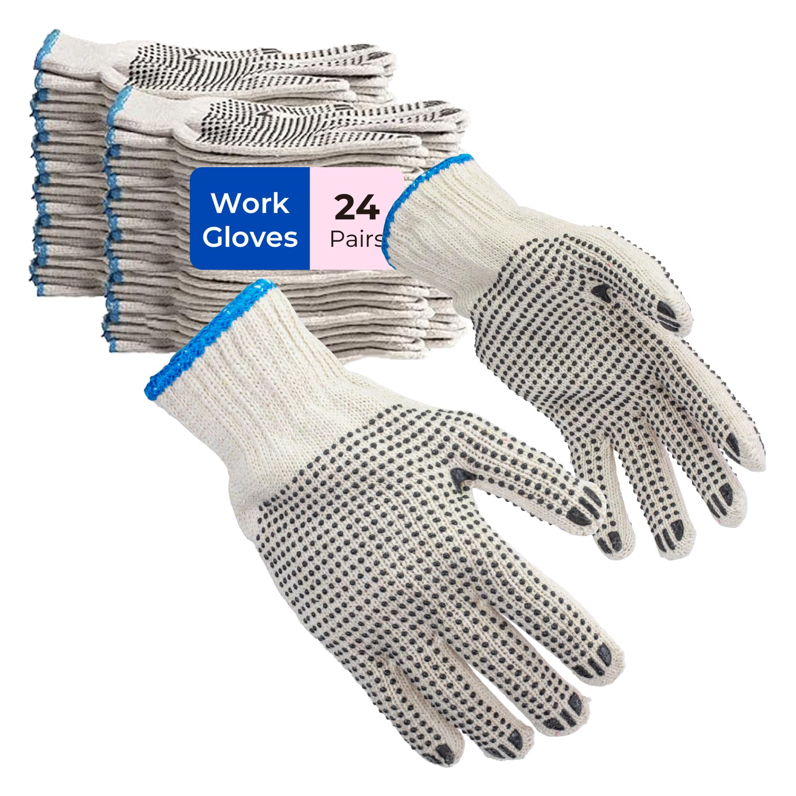 FMP Brands 24 Pairs Safety Cotton Work Gloves with Grip Double Sided Dot Machine Knit Gloves