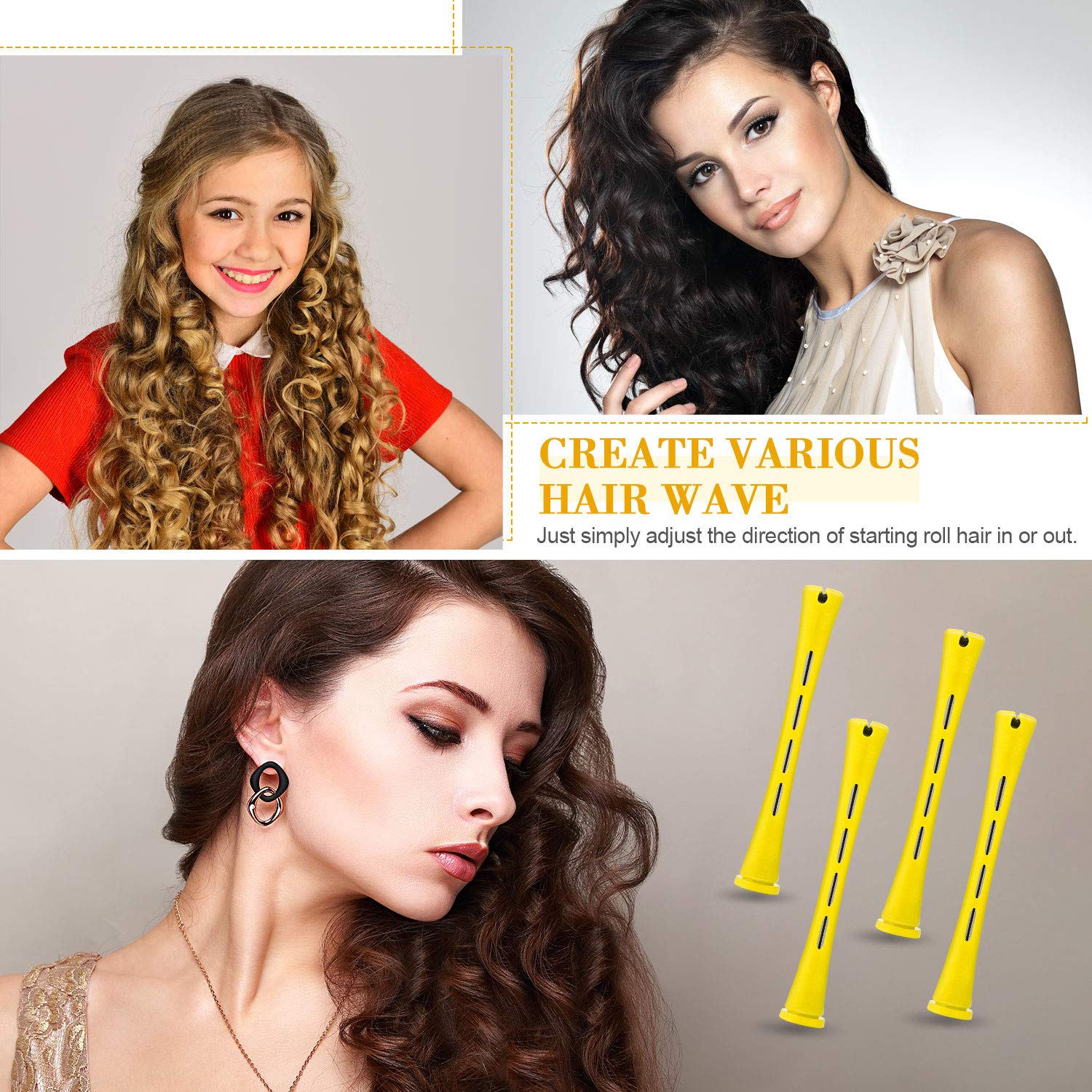 WILLBOND 36 Pieces Cold Wave Rod Hair Perm Rods Hair Rollers Perming Curlers with Steel Rat Tail Comb for Hairdressing Styling