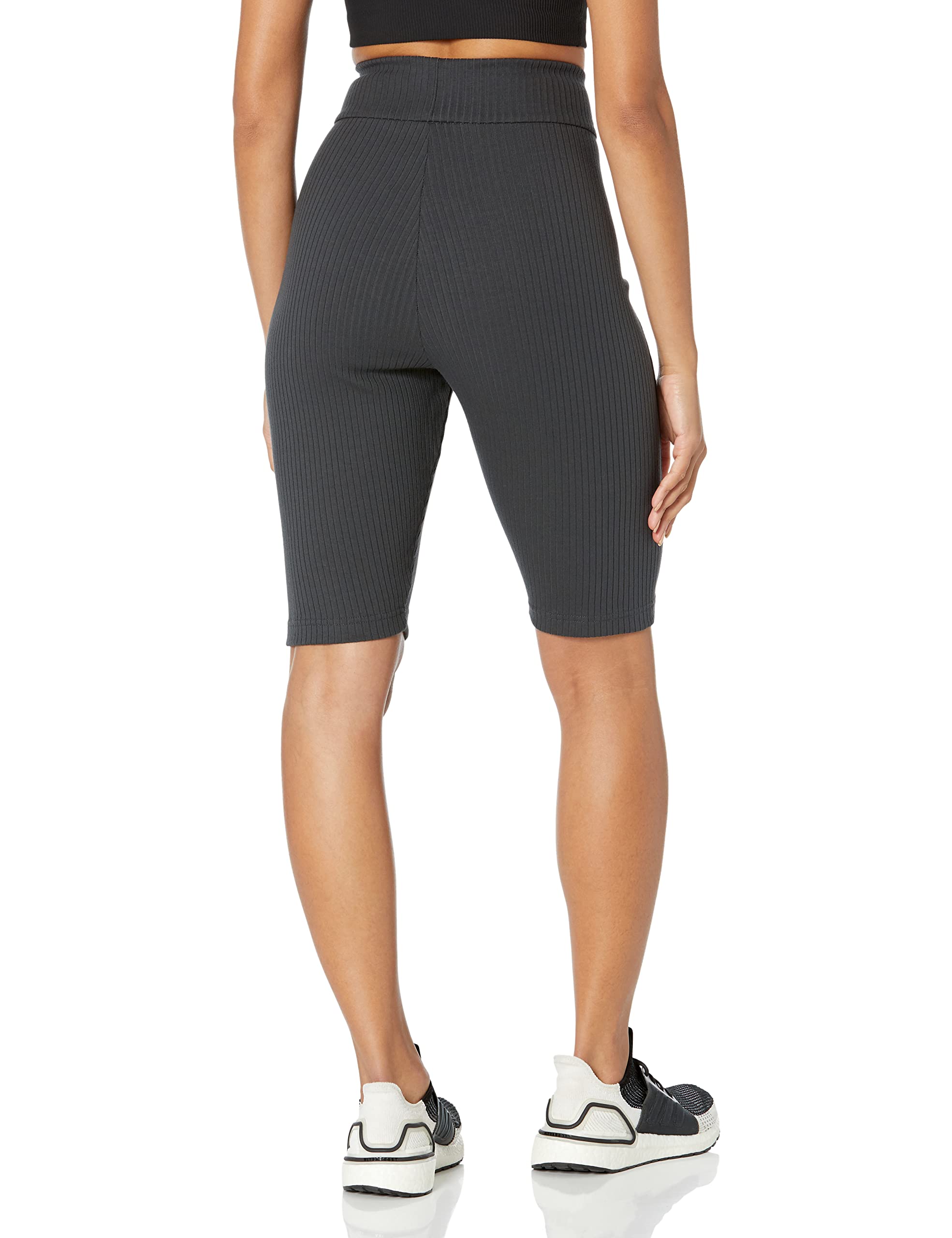 adidas Women's Studio Lounge Ribbed Shorts, Carbon, Large