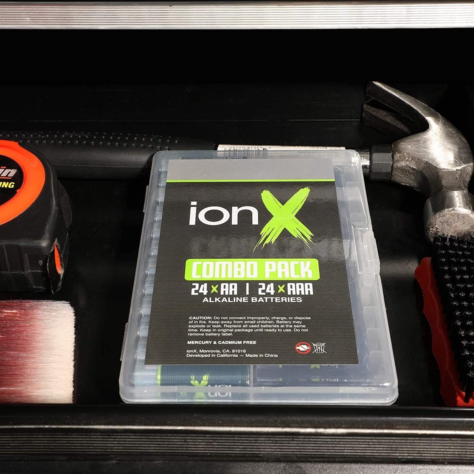 ionX Premium Batteries - 24 AA and 24 AAA Batteries, High Performance Alkaline 1.5 Volt Battery Set in Durable Reusable Plastic Storage Case