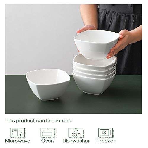 DOWAN Square Salad Bowls Set of 6-27 Oz Porcelain Cereal Bowls, White Serving Bowl Set for Soup Ice Cream Dessert, Bowls for Kitchen, Chip Resistant, Dishwasher & Microwave Safe, Fathers Day Gift