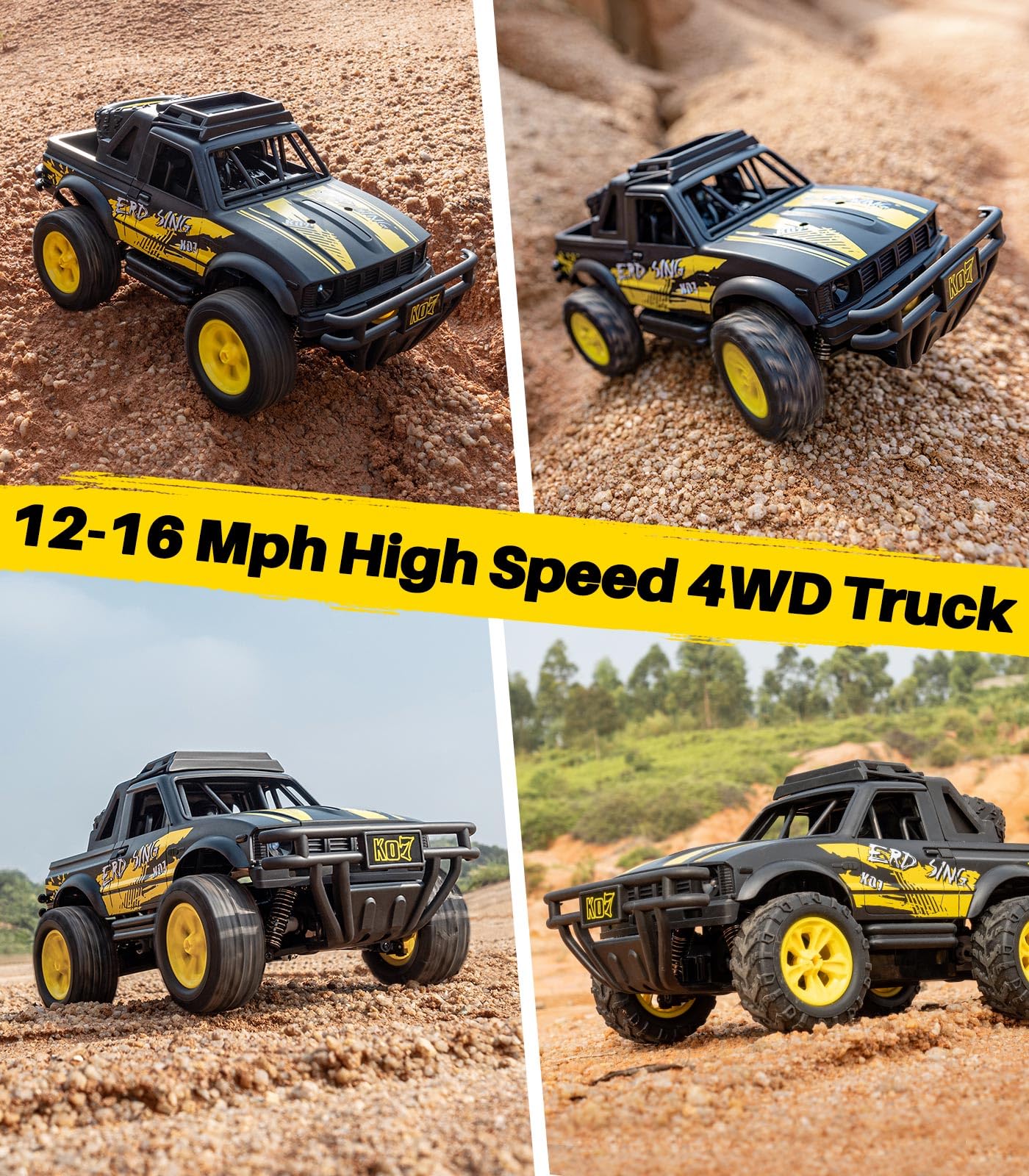 DoDoeleph Remote Control Jeep,16MPH High Speed 4WD RC Cars, 1/16 Scale Differential System All Terrains Off-Road, 2.4GHz Rechargeable Xmas Gift Toys for Kids Adults