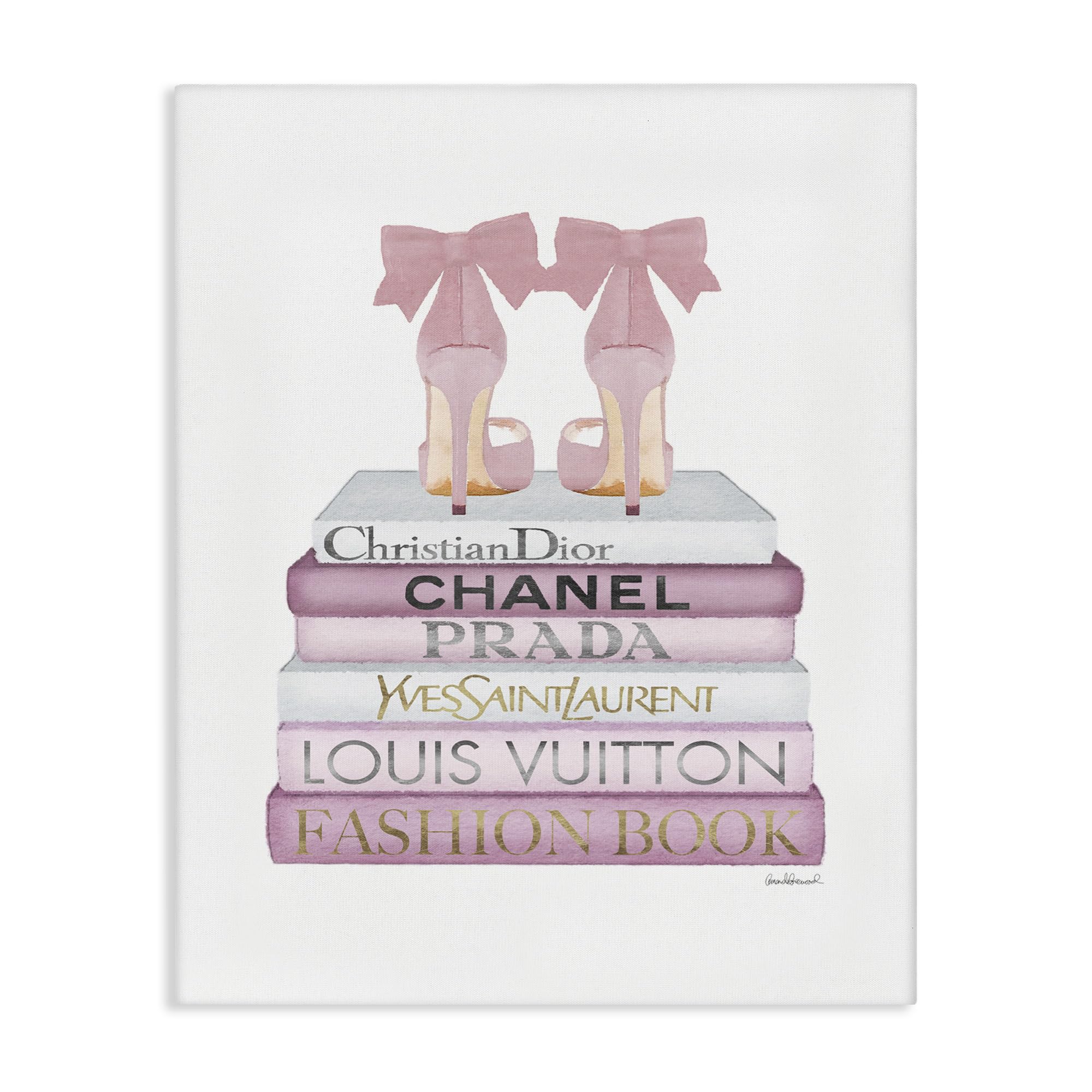 Stupell Industries Fashioner Shoes Bookstack Pink White Watercolor, Design by Artist Amanda Greenwood Wall Art, 24 x 30, Canvas
