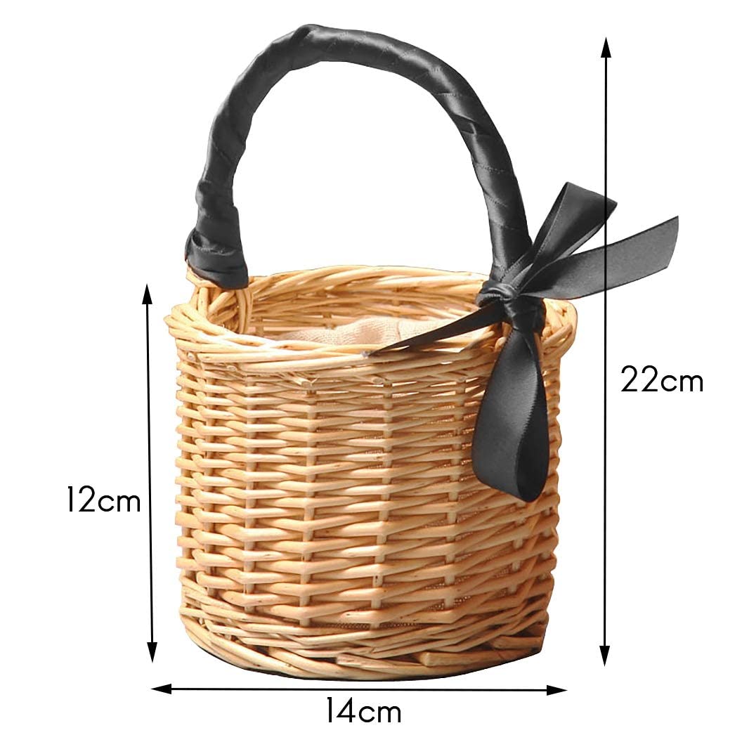 Dasing Wicker Woven Basket Wedding Flower Girl Baskets Willow Hand Woven Basket with Handle and Ribbon Bow Woven Eggs Candy Basket Flower Basket for Wedding Home Garden Decor