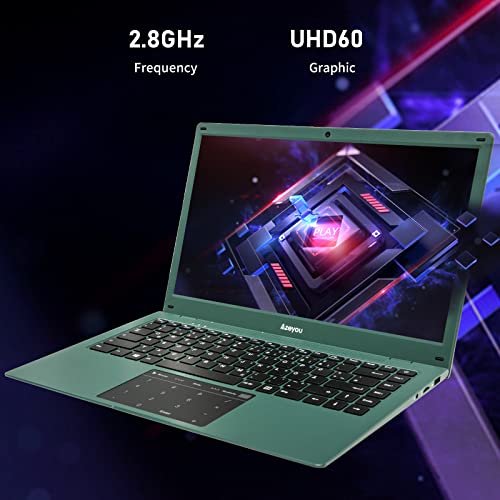 Azeyou Newest 14.1" Thin Light Business Student Laptop Computer, up to 2.8GHz Celeron N4020 Processor, 4GB DDR4 RAM, 64GB Storage, 2MP Webcam, WiFi, Bluetooth, Windows 11 Laptop Green