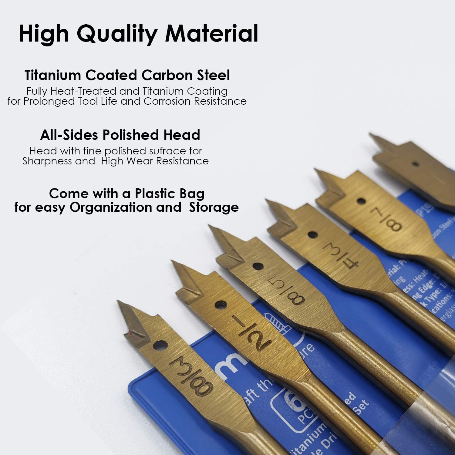 amoolo 3/4" Spade Drill Bits(5Pcs) Titanium Hex Shank Spade Drill Bit Set for Wood, Plastic and PVC Shank