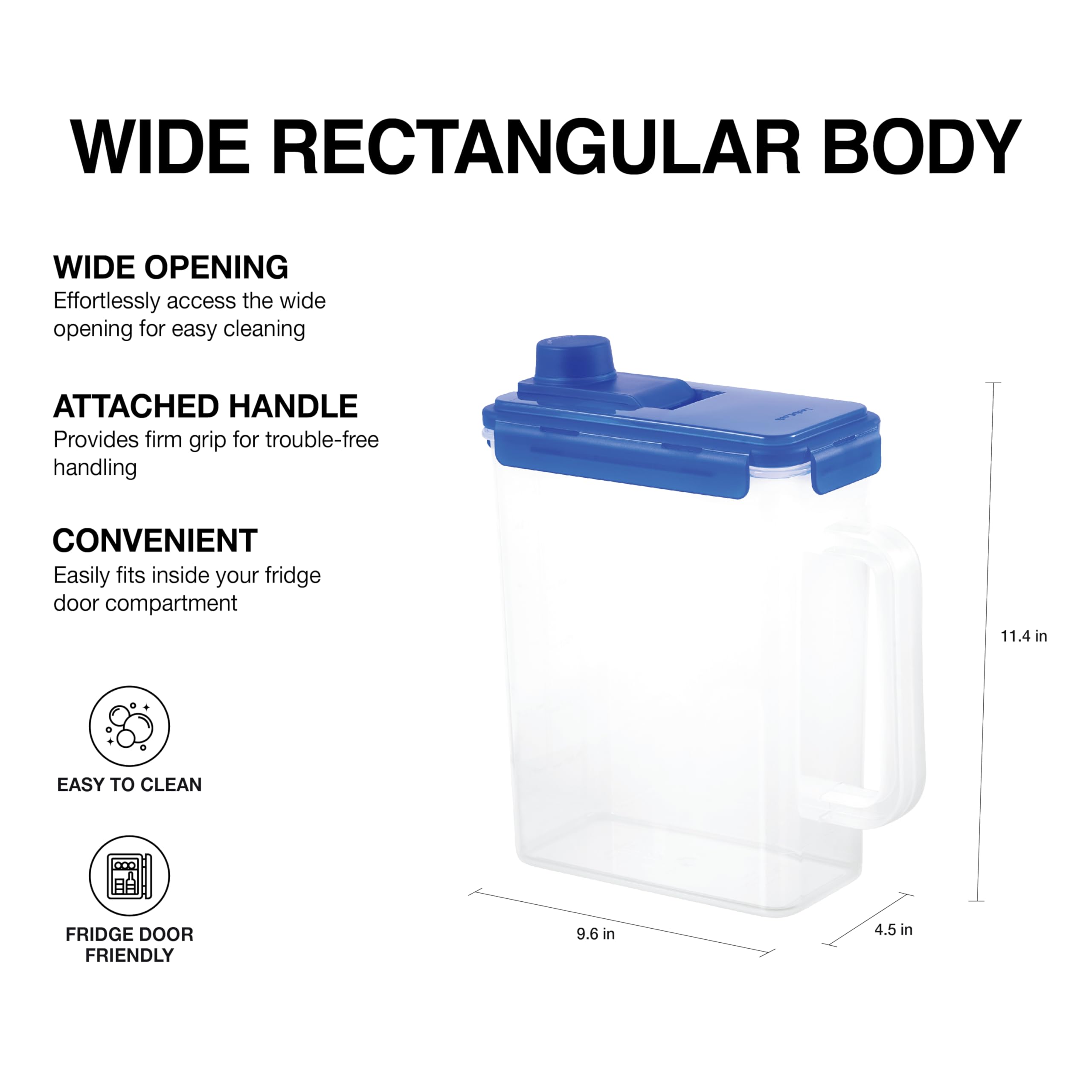 LocknLock Aqua Fridge Door Water Jug with Handle BPA Free Plastic Pitcher with Screw Top Lid Perfect for Making Teas and Juices, 1 Gallon, Blue