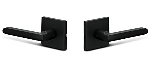 Berlin Modisch Dummy Lever Door Handle Pack of 2 Slim Square Non-Turning Single Side Pull Only Lever Set [for Closet or French Doors] Heavy Duty - Iron Iron Black Finish
