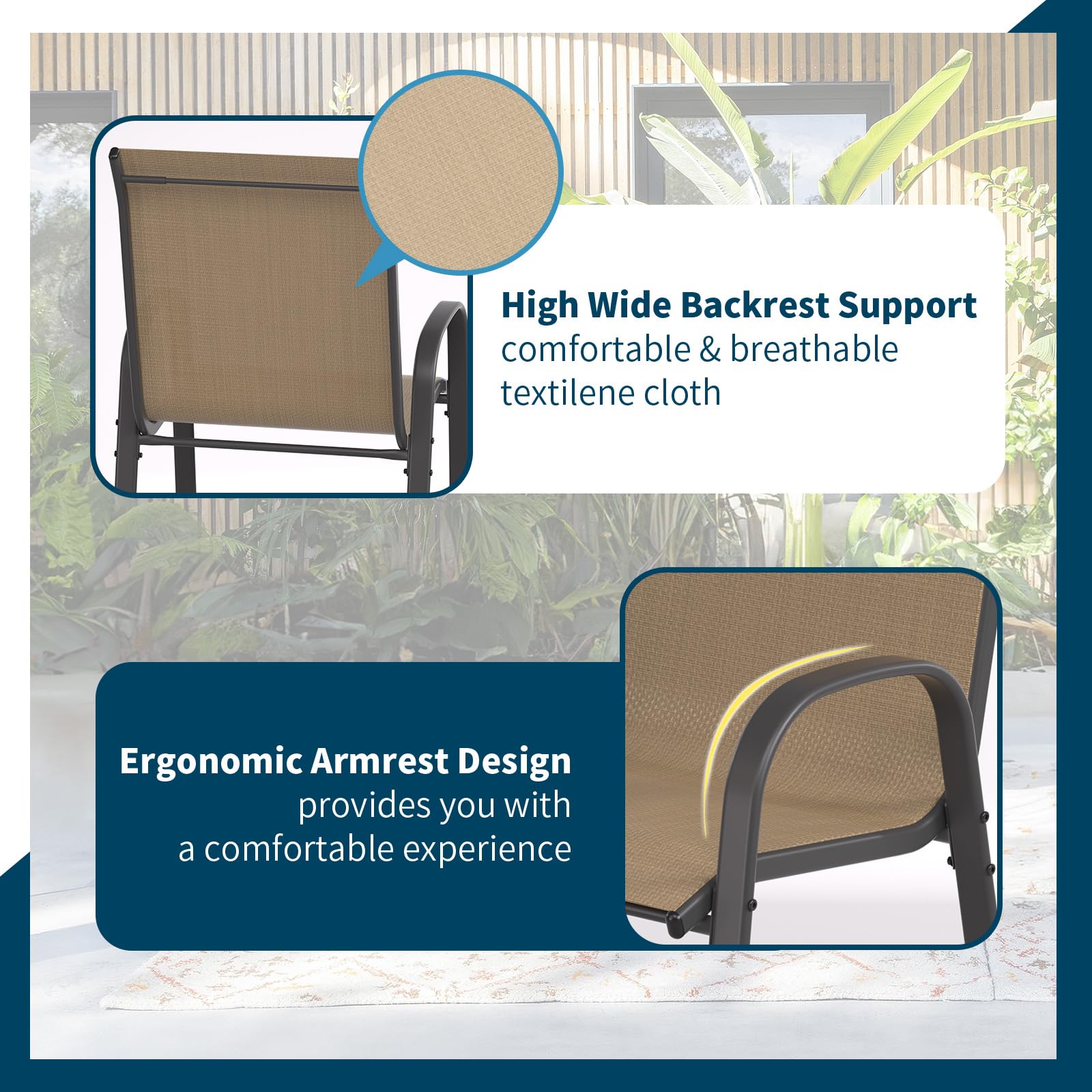 Amopatio Outdoor Bar Stools Set of 4, Sturdy High Back Outdoor Bar Chairs, All-Weather Textile Patio Bar Stools, Comfortable Bar Hight Patio Chairs for Backyard, Balcony, Porch, Brown