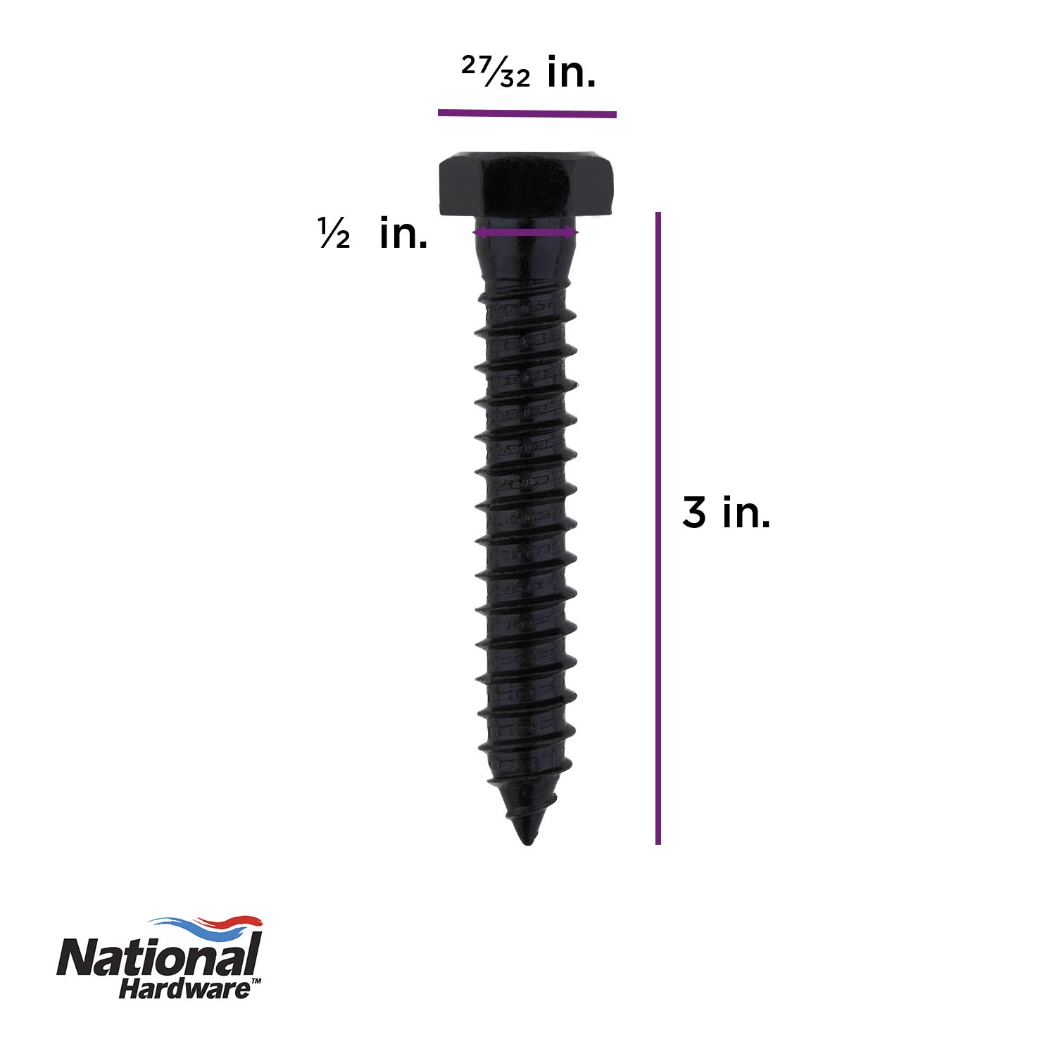 National Hardware N800-022 Lag Screw Made of Galvanized Steel Used to Install Outdoor Reinforcement Hardware Collection, Blacks on Pergolas Gazebos Arches and Raised Garden Beds, 1/2x 3, 8 Pack