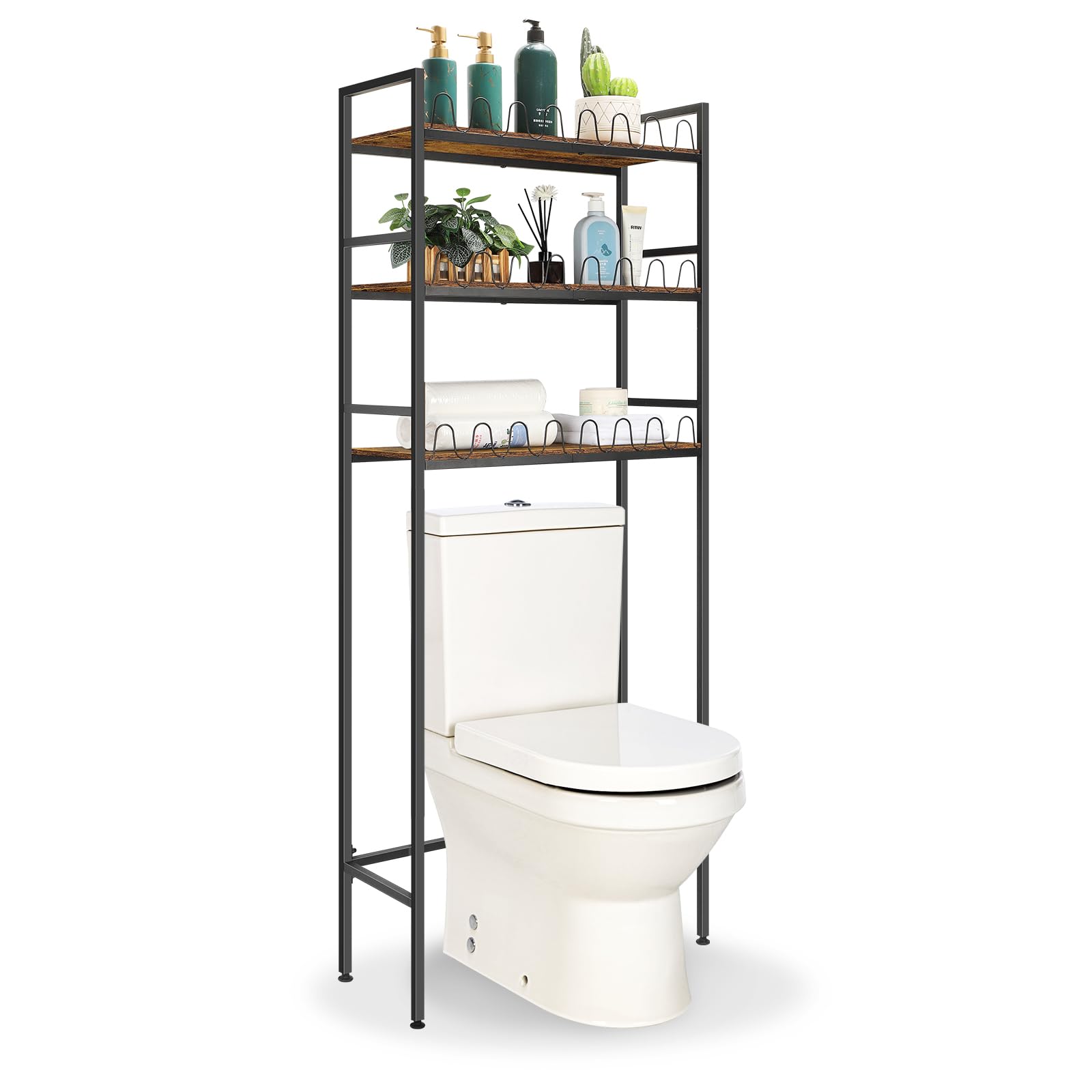 melos 3-Tier Over The Toilet Storage, Bathroom Freestanding Shelves, Space-Saving Bathroom Organizer, Black