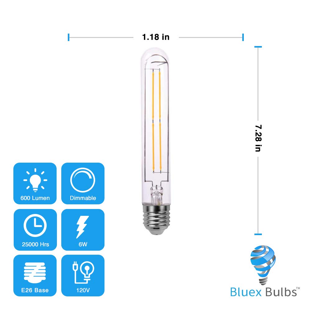 4 Pack T10 LED Bulb 8W Dimmable E26 Base Tubular Light Bulb 2700K Warm White 75W Equivalent 800lm T10 Bulb for Rustic Pendant, Wall scones Tube Light Bulbs Desk Lamp Vintage Edison Long Light Bulb