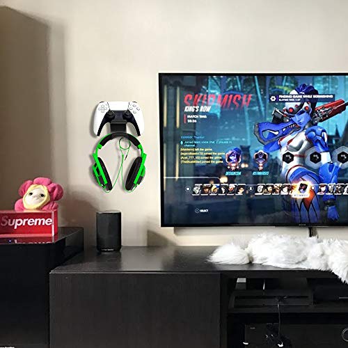 6amLifestyle [Latest Version] Controller and Headphone Holder Stand with Cord Holders for PS5 PS4 Xbox One Switch Pro Gamepad Controller Wall Mount Strong Adhesive/Screws, Shark 11 Pro