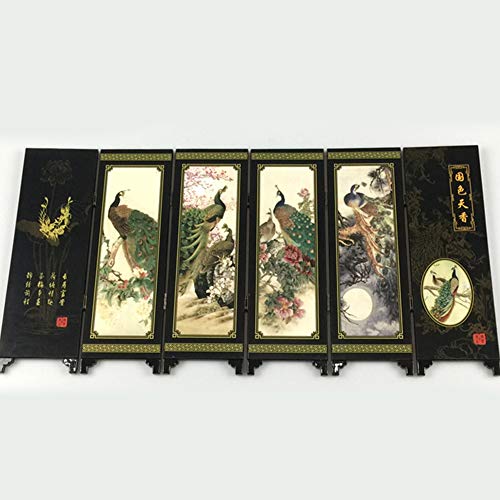 Luwsldirr Wooden 10 pcs 6-Panel Peacock Screen Room Divider Folding Partition Gift Desktop Decor - Black
