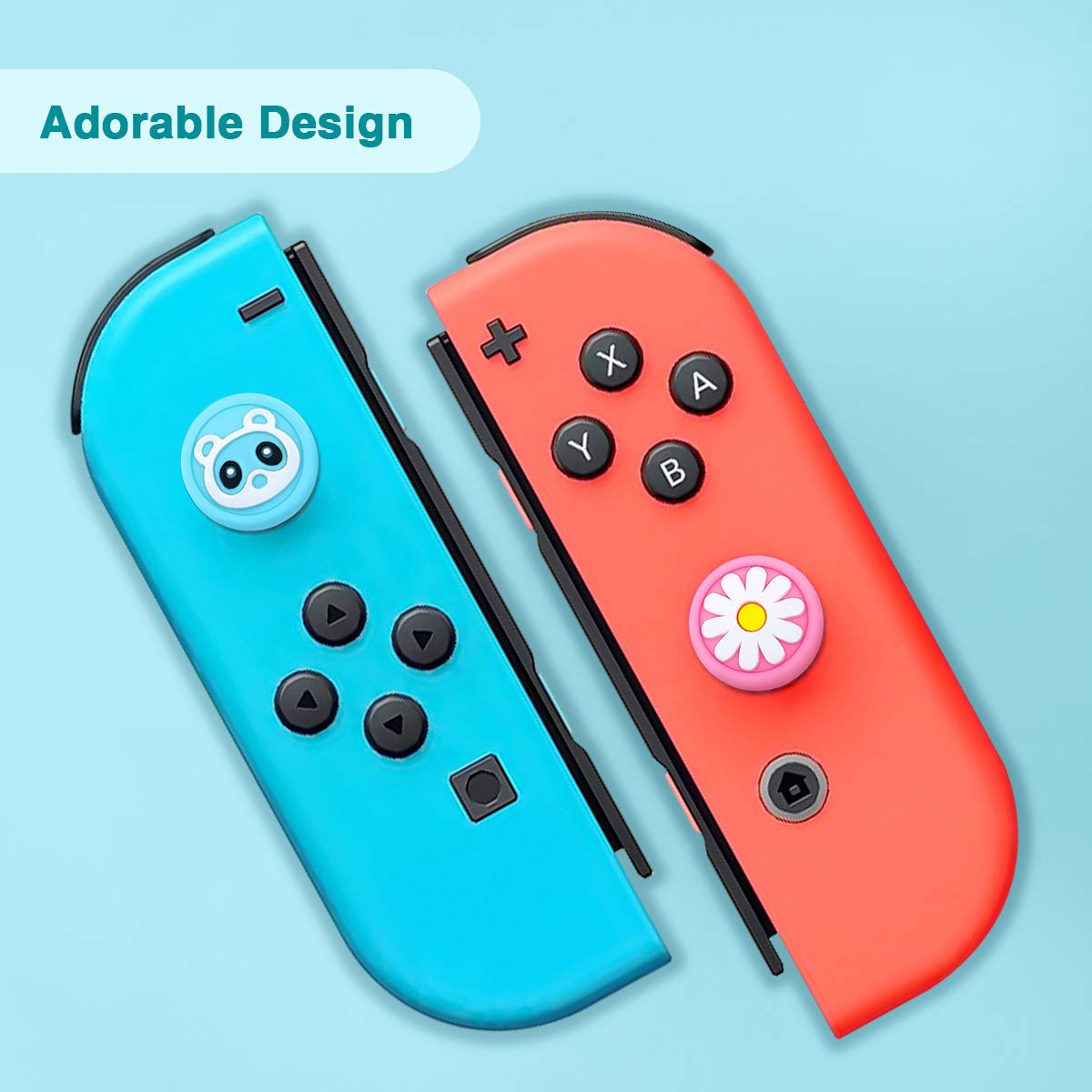 6amLifestyle Thumb Grip Caps for Nintendo Switch & Lite 6 Pack Raccoon Flower Cute Design Soft Silicone Joystick Cover Compatible with Switch Joy-Con (Pink& Blue& Green)
