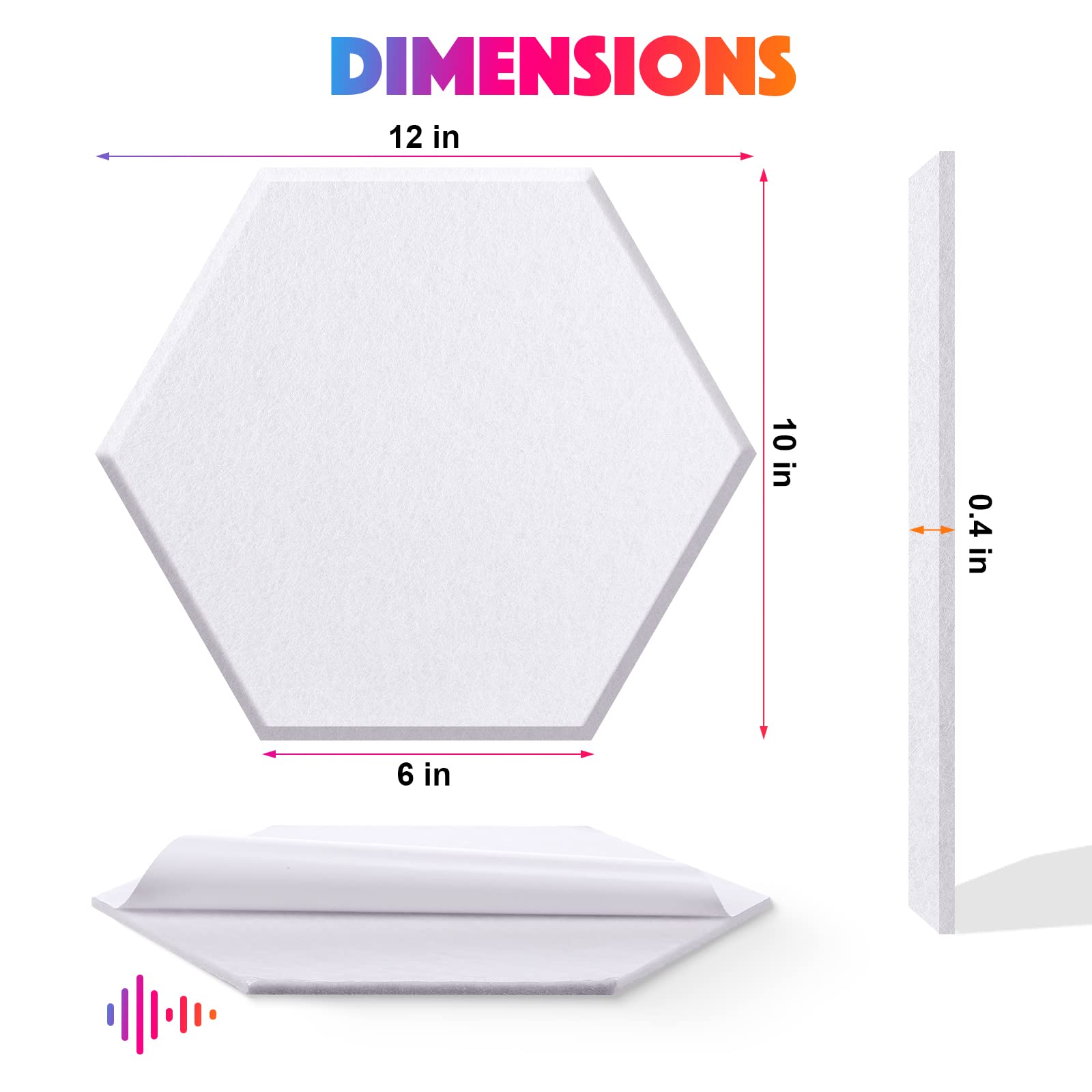 48 Pcs Hexagon Acoustic Panels 12 x 10 x 0.4 Inches High Density Wall Panels Sound Proof Panels Sound Absorbing Panels Sound Proof Padding for Recording Office Home Studio(White)