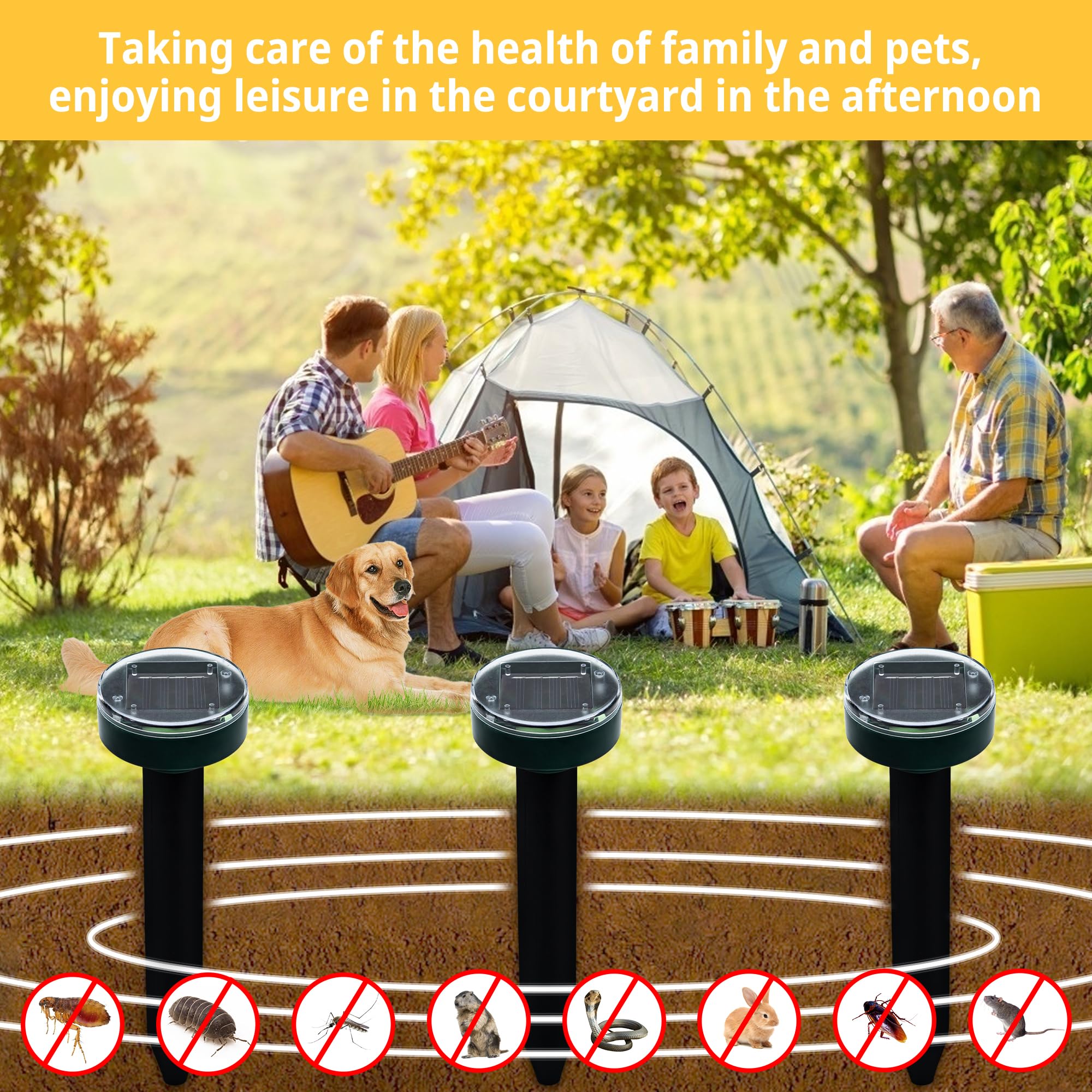 6pk Solar Upgrade Mole Repellent for Lawns Gopher Repellent Ultrasonic Powered Snak Repellent Deterrent Mole Repeller Mole Repellent Outdoor Lawns Yard Garden All Pests Stakes Chaser Sonic Spikes (6)