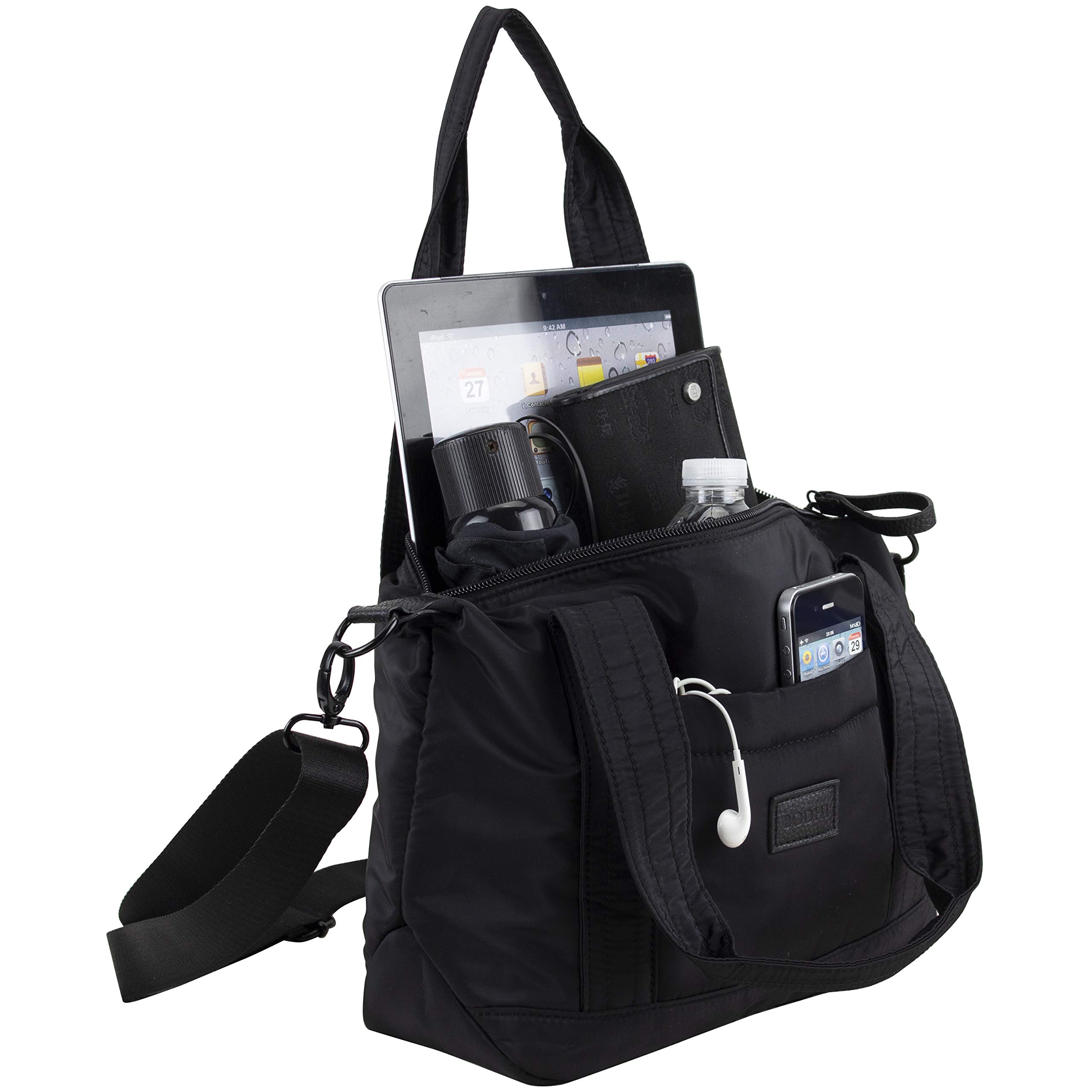 BODHI Metro Soft Puffy Midi Shoulder Bag with Crossbody Strap - Black