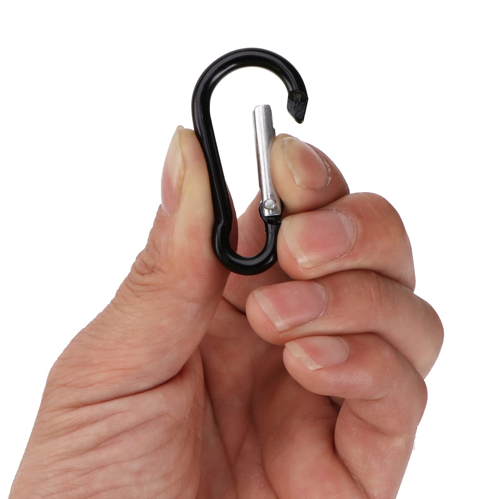 50pcs Spring Snap Hook Aluminum Carabiner Buckle Pack Mini Keychain Clip Lightweight D Shape Key Chain Clip Hook for Outdoor Camping Hiking Fishing Traveling, Black
