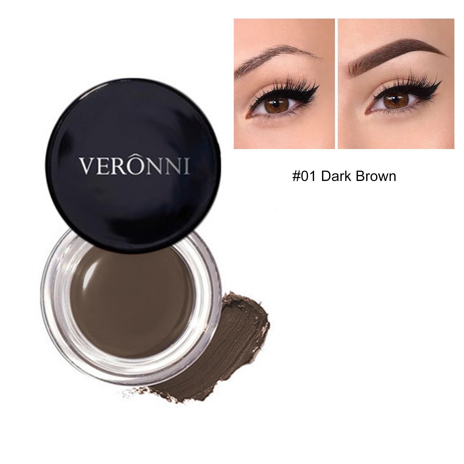 VERONNI Eyebrow Cream,Eyebrow Color Long Lasting Waterproof Eyebrow Pomade Gel,Eyebrows Enhancers Smooth Eye Brow Makeup 0.75oz(#01 Dark Brown))