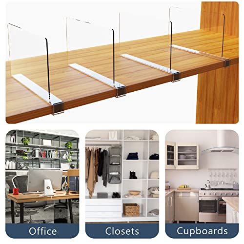 CRYSFLOA Acrylic Shelf Dividers 4 Pack Shelf Dividers for Closet Organization Wood Shelves Organizer Cabinet Shelf Separator for Home Office Cabinets Divider for Kitchen Set of 4