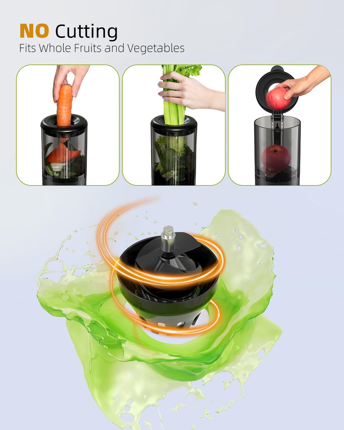Juicer Machines, TUUMIIST Cold Press Juicer with 4.25'' Large Feed Chute Fit Whole Vegetable And Fruit, Masticating Juicer Easy To Clean, Gun Grey