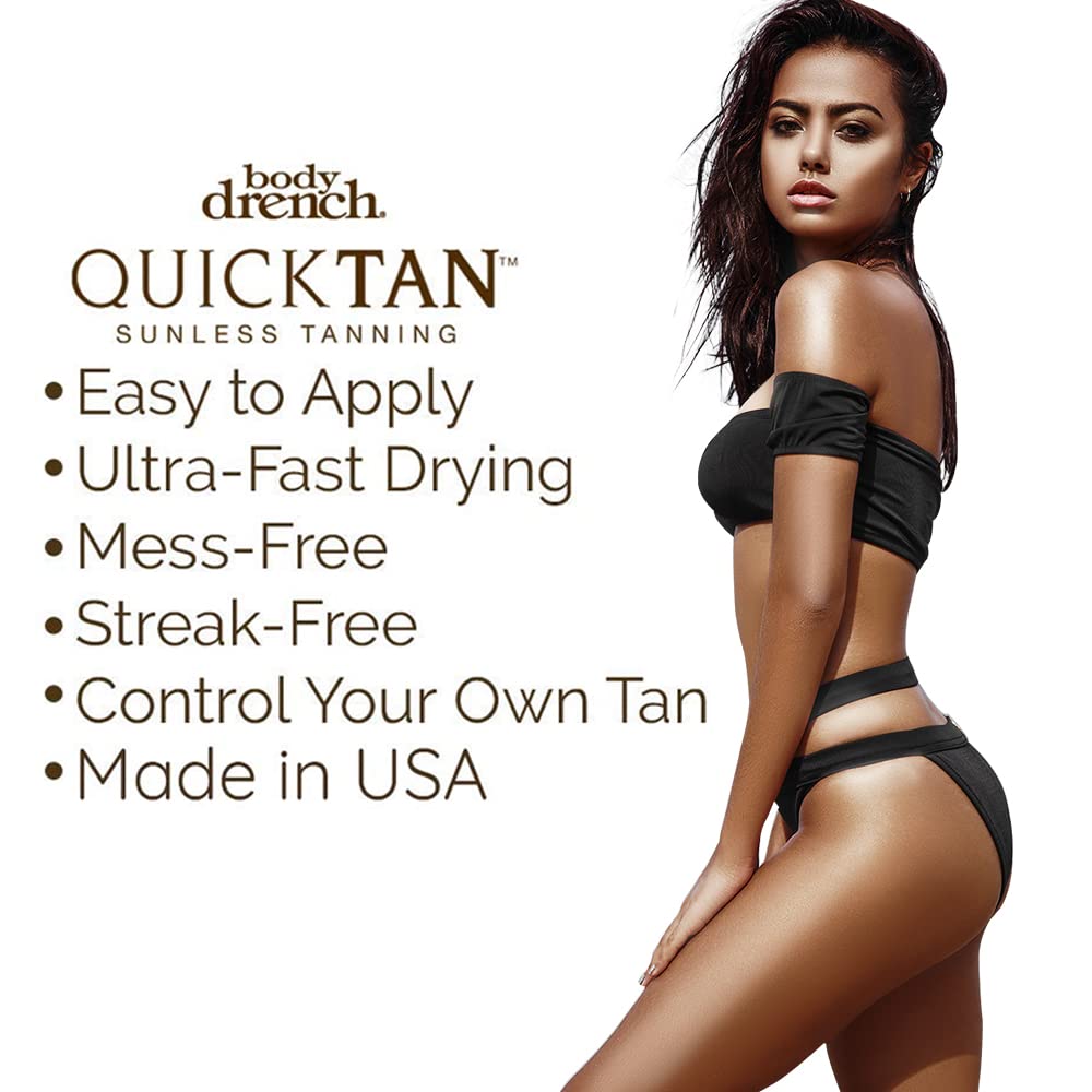 Body Drench QuickTan Instant Self Tanner Bronzing Spray, Salon-Quality Medium/Dark Tan, Streak-Free, Tinted Formula, 6 oz, 1-pack